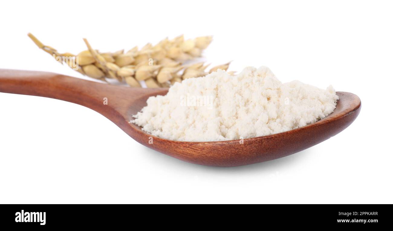 Spoon of wheat flour isolated on white Stock Photo - Alamy