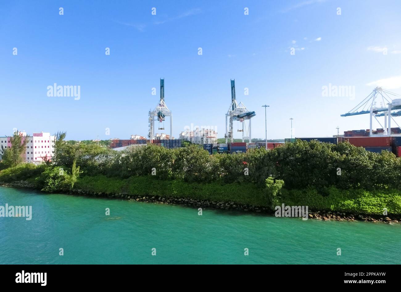 Many containers at Port Miami, one of the largest cargo ports in the US ...