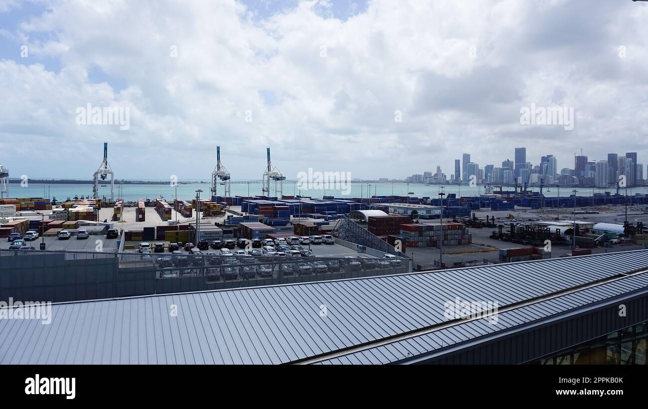 Many containers at Port Miami, one of the largest cargo ports in the US ...