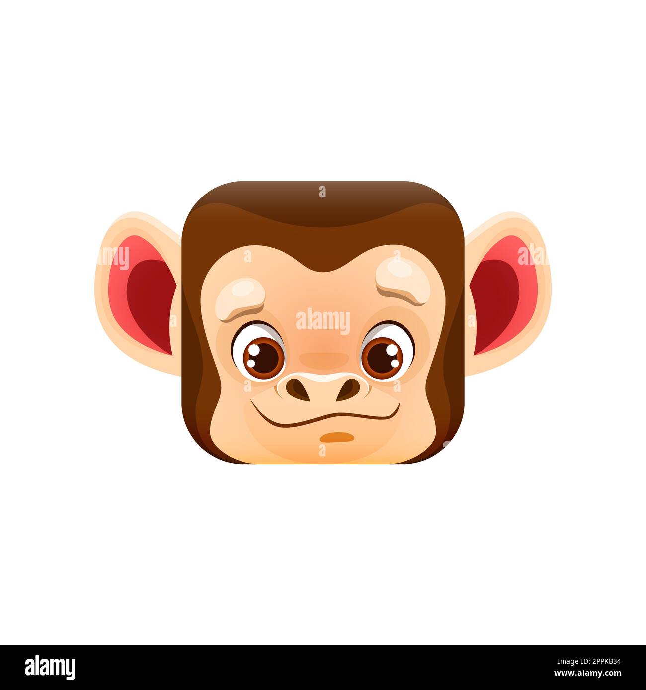Cartoon monkey kawaii square animal face, isolated vector ape character ...