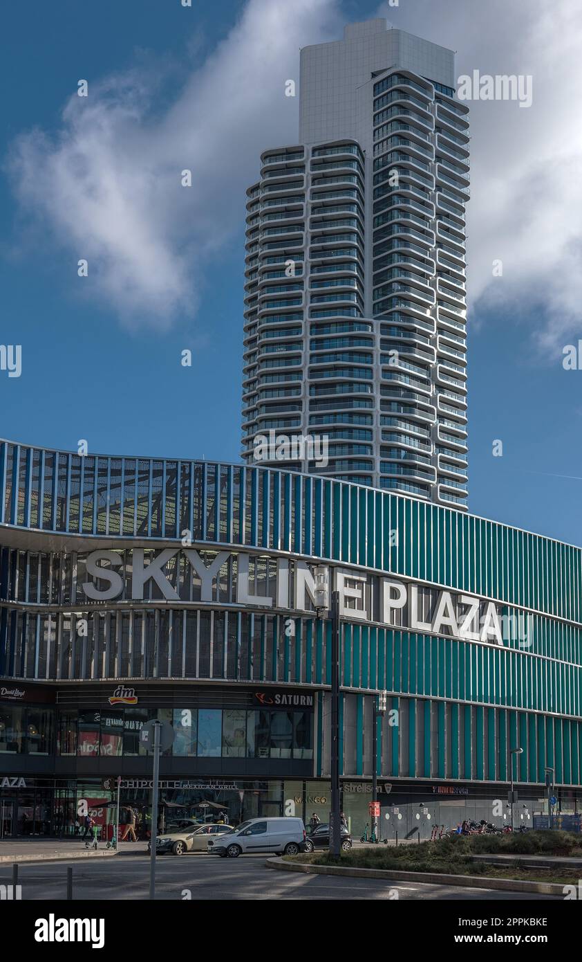 The facades of the Grand Tower and Skyline Plaza, Frankfurt, Germany ...