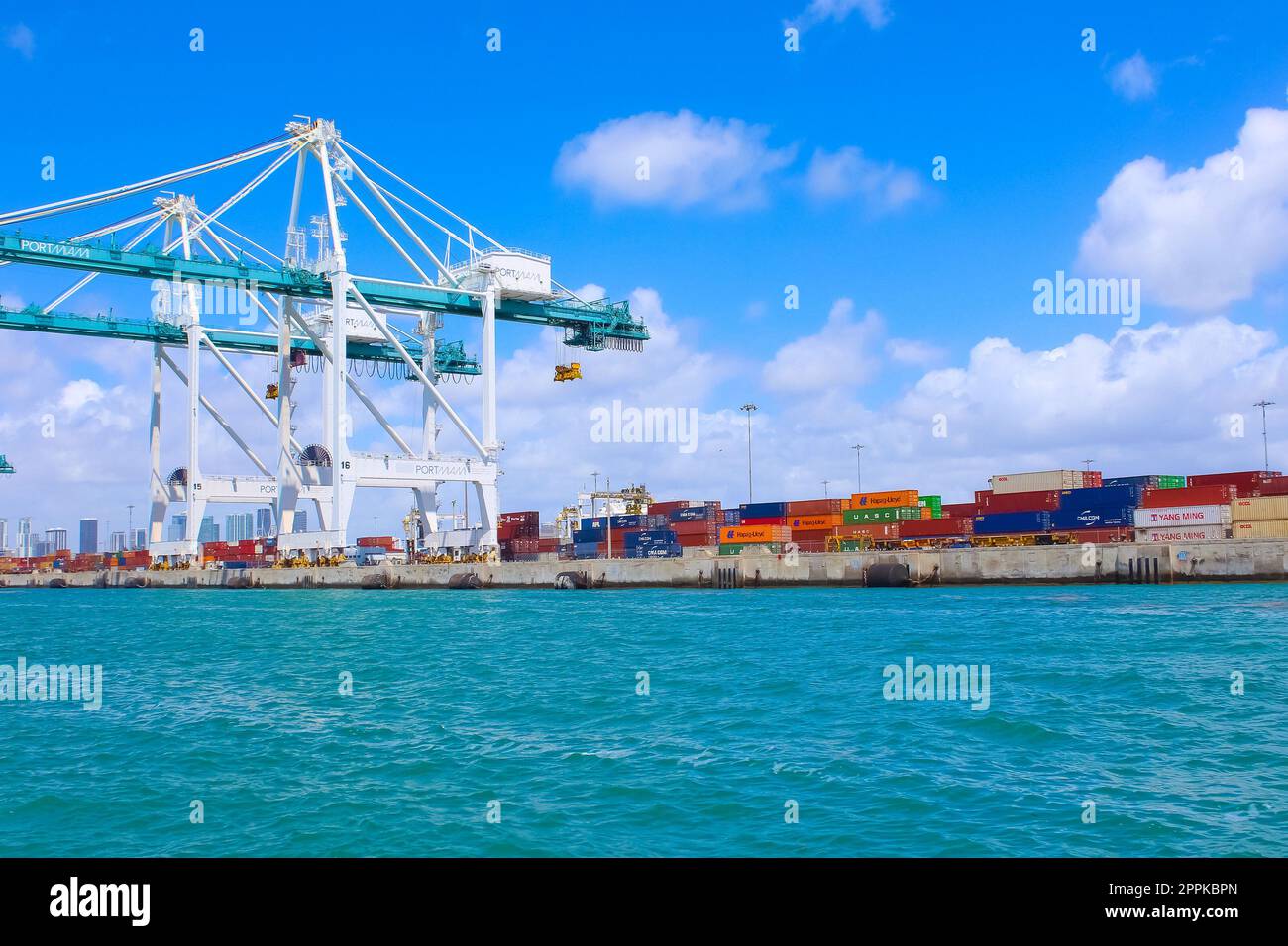Miami, USA - April 23, 2022: Many containers at Port Miami, one of the ...