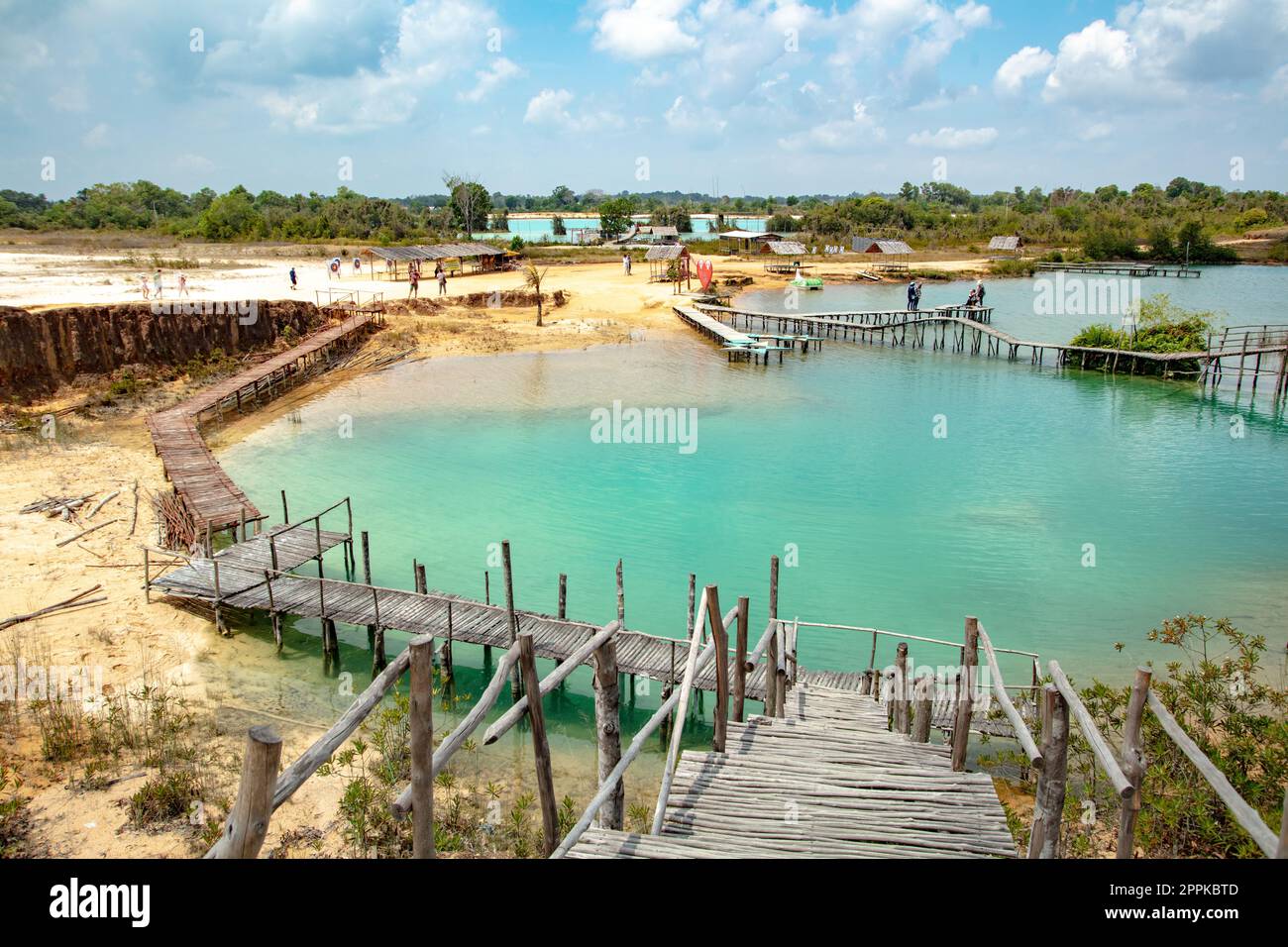 Green lagoon in sand quarry looking like a desert in Tg Pinang ...