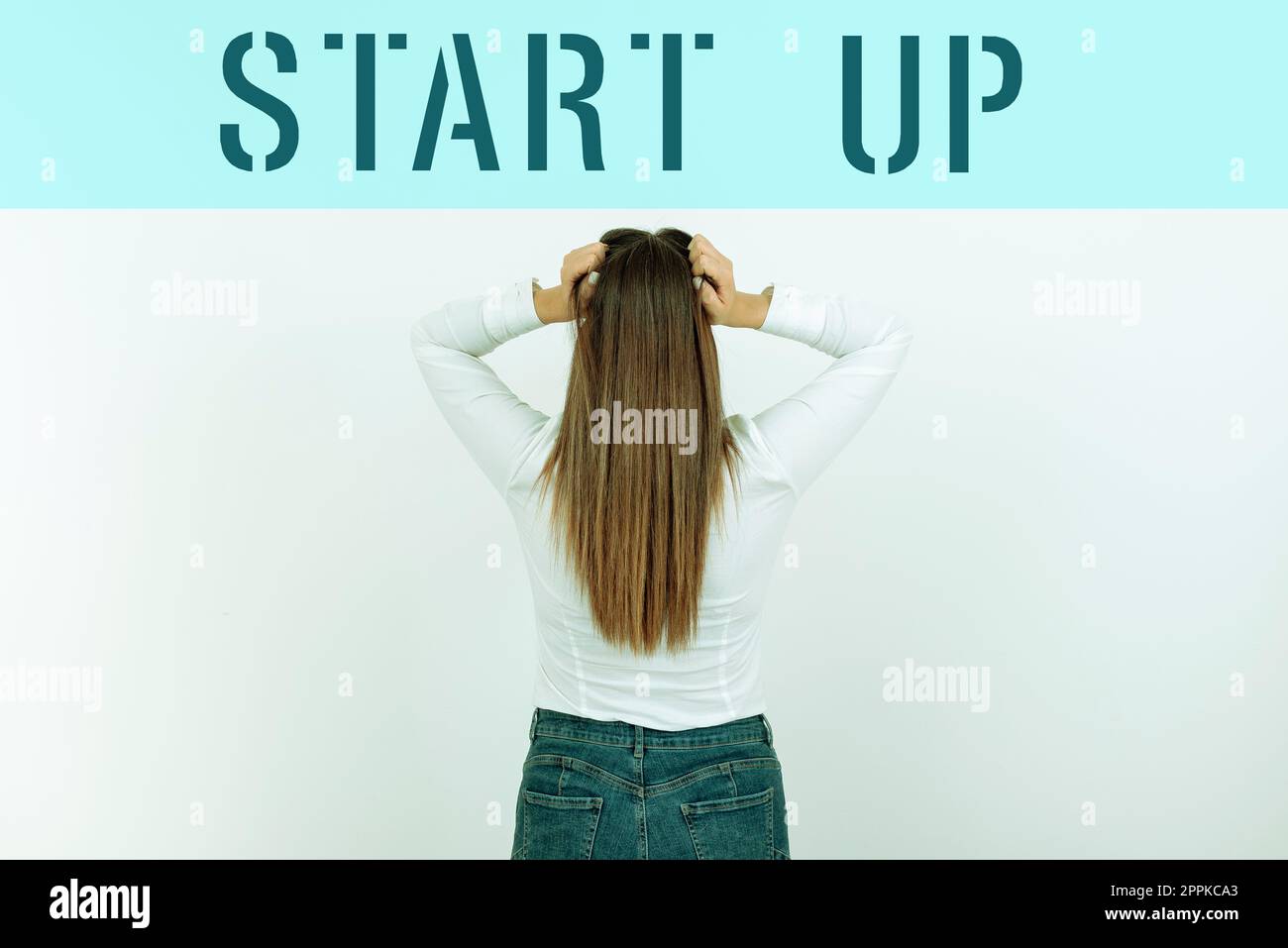 Text caption presenting Start Up. Word for in the early process of ...