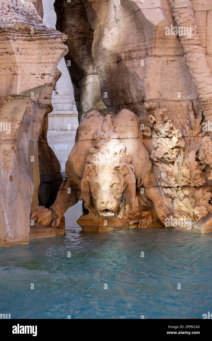 17th century Fountain of the Four Rivers located in Piazza Navona, Rome ...