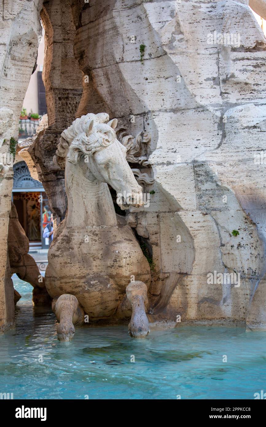 17th century Fountain of the Four Rivers located in Piazza Navona, Rome ...