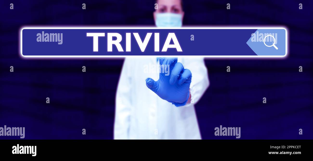 Sign displaying Trivia. Word Written on details considerations pieces ...