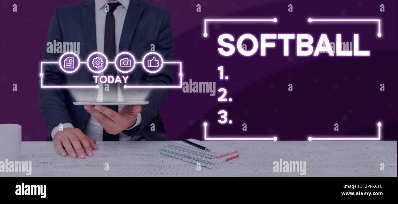 Writing displaying text Softball. Concept meaning a sport similar to ...