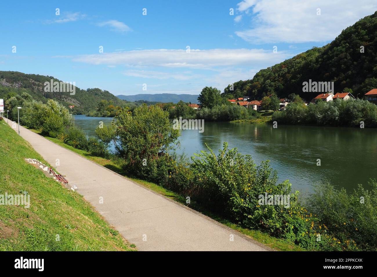 Mali Zvornik, Serbia, September 29, 2022. Drina river near Banja ...