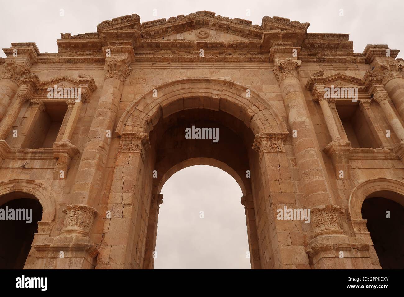 The imposing Arch of Hadrian, entrance gate to the ancient site of ...