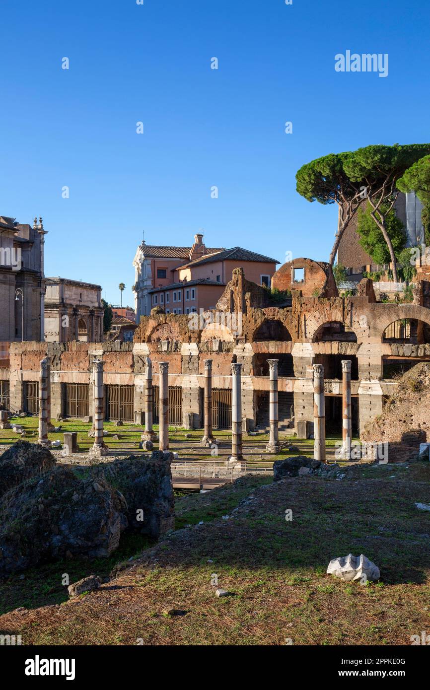 Forum of Caesar, part of Forum Romanum, view of the ruins of several ...