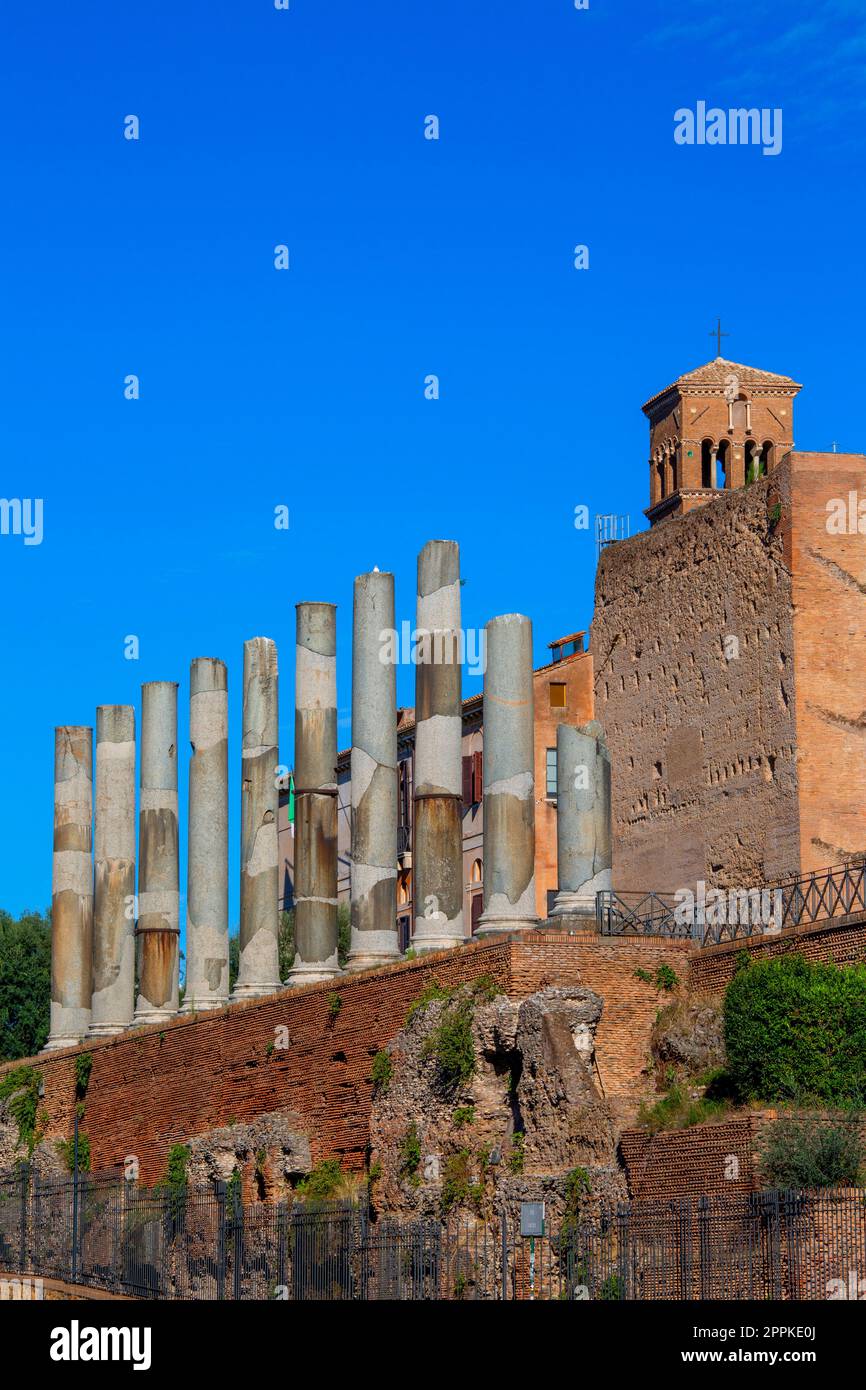 View of the main street of the Roman Forum Via Sacra, remains of ...