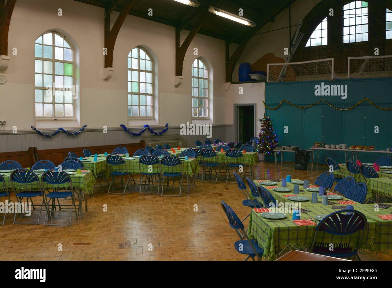 Church Hall set for community lunches Stock Photo - Alamy