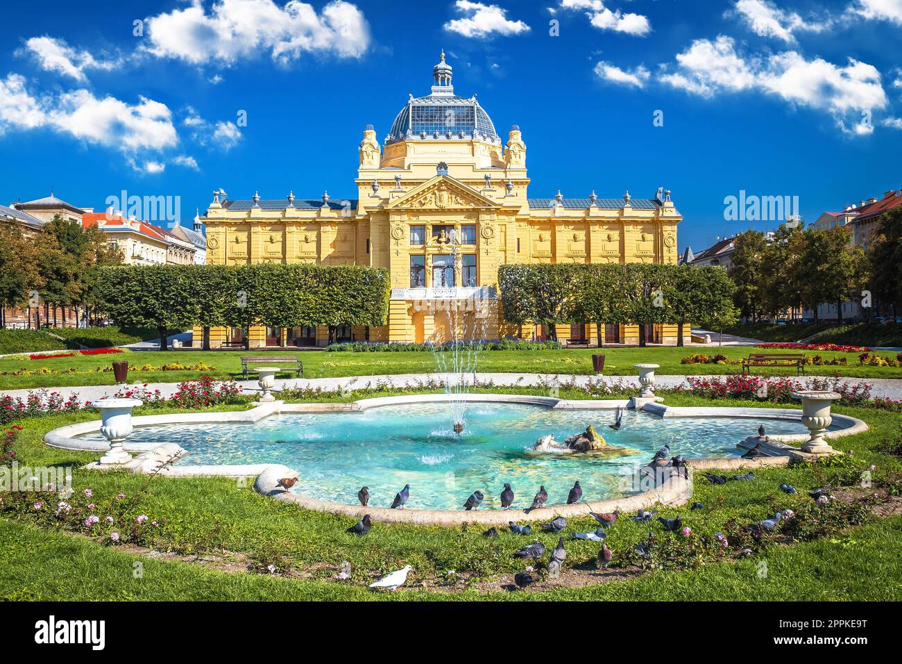 Zagreb. Tomislav square park and fountain springtime landscape view ...