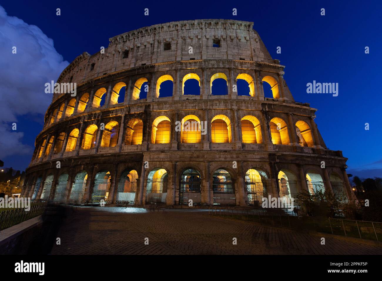 rome, italy, colosseum old ancient building gladiator battle at night ...