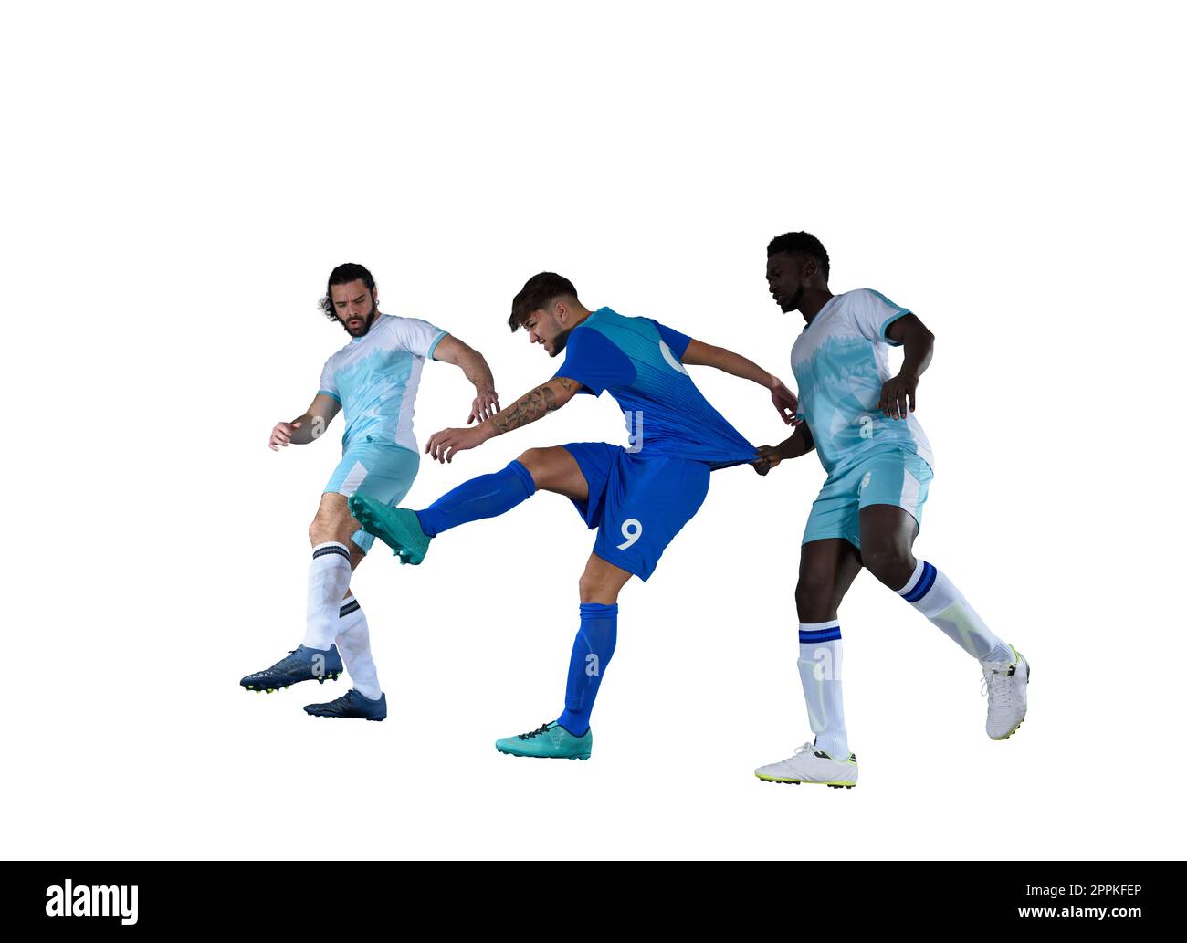 Soccer players play against the opposing team with soccerball Stock ...