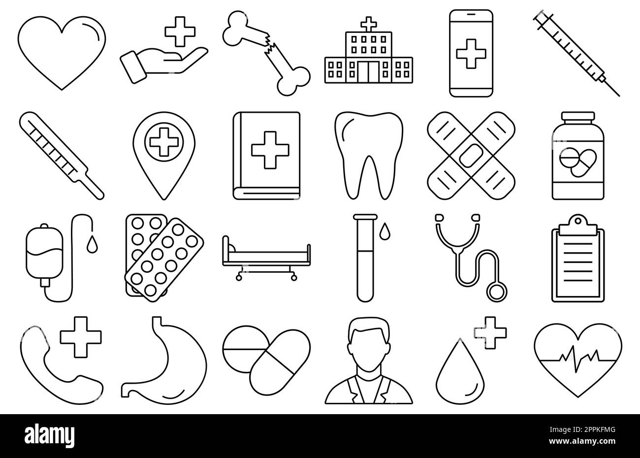 Medicine and Health symbols - minimal thin line web icon set. Outline ...