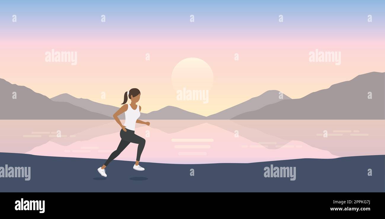 jogging girl on mountain landscape by the sea sport design Stock Vector ...