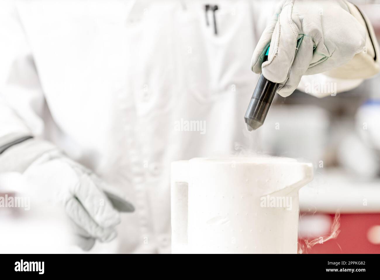 scientific experiments with liquid nitrogen in a research laboratory ...