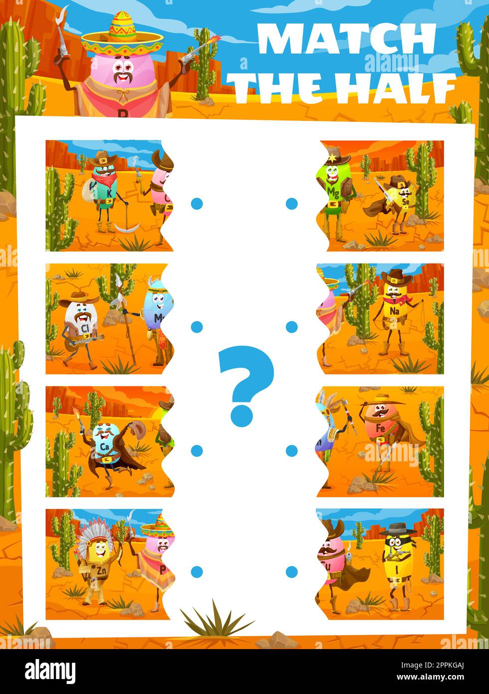 Match the half of Wild West cartoon cowboy, sheriff, bandit and robber ...