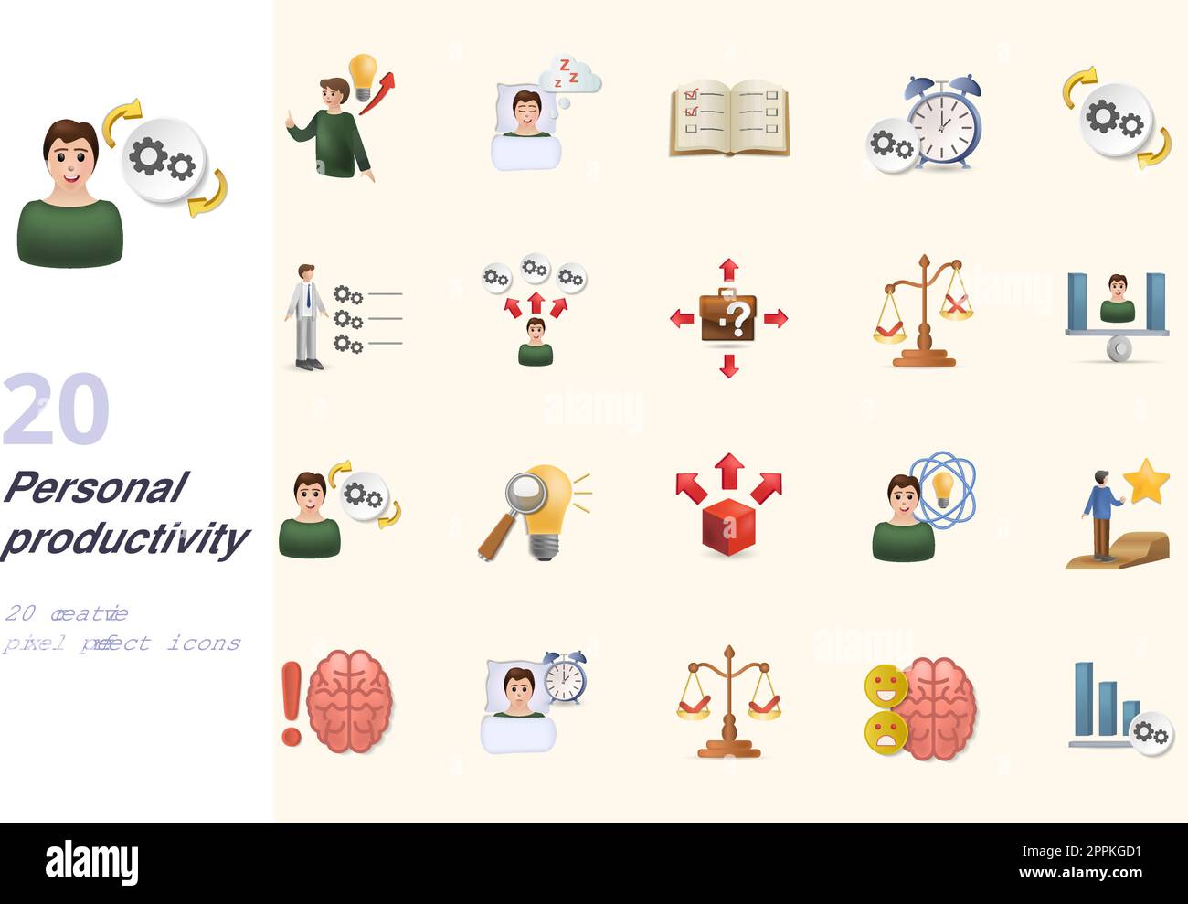 Personal productivity set. Creative icons: potencial, good sleep ...
