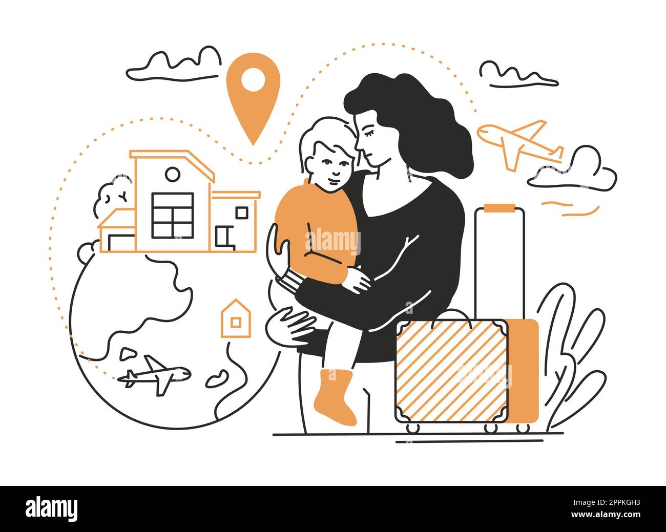 Emigration with family - modern line design style illustration Stock ...