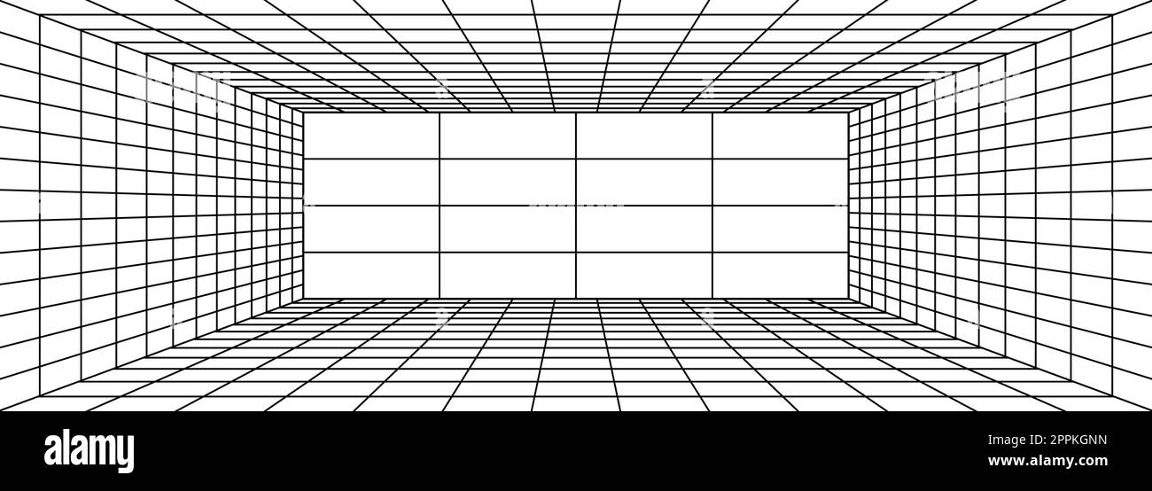 Retro geometry grid tunnel on black background. Vector illustration ...
