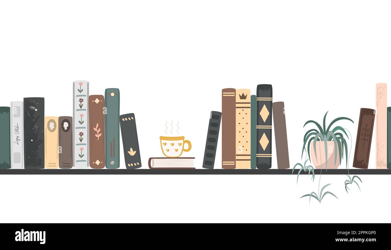 Seamless border of vintage novel and fairy tales books. Standing books ...