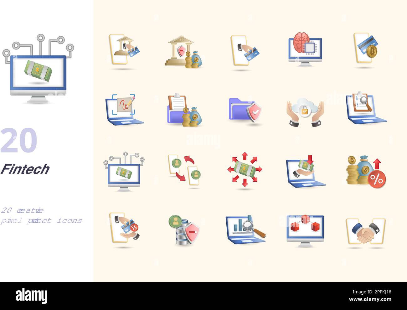 Fintech set. Creative icons: mobile banking, banking service, e-wallet ...