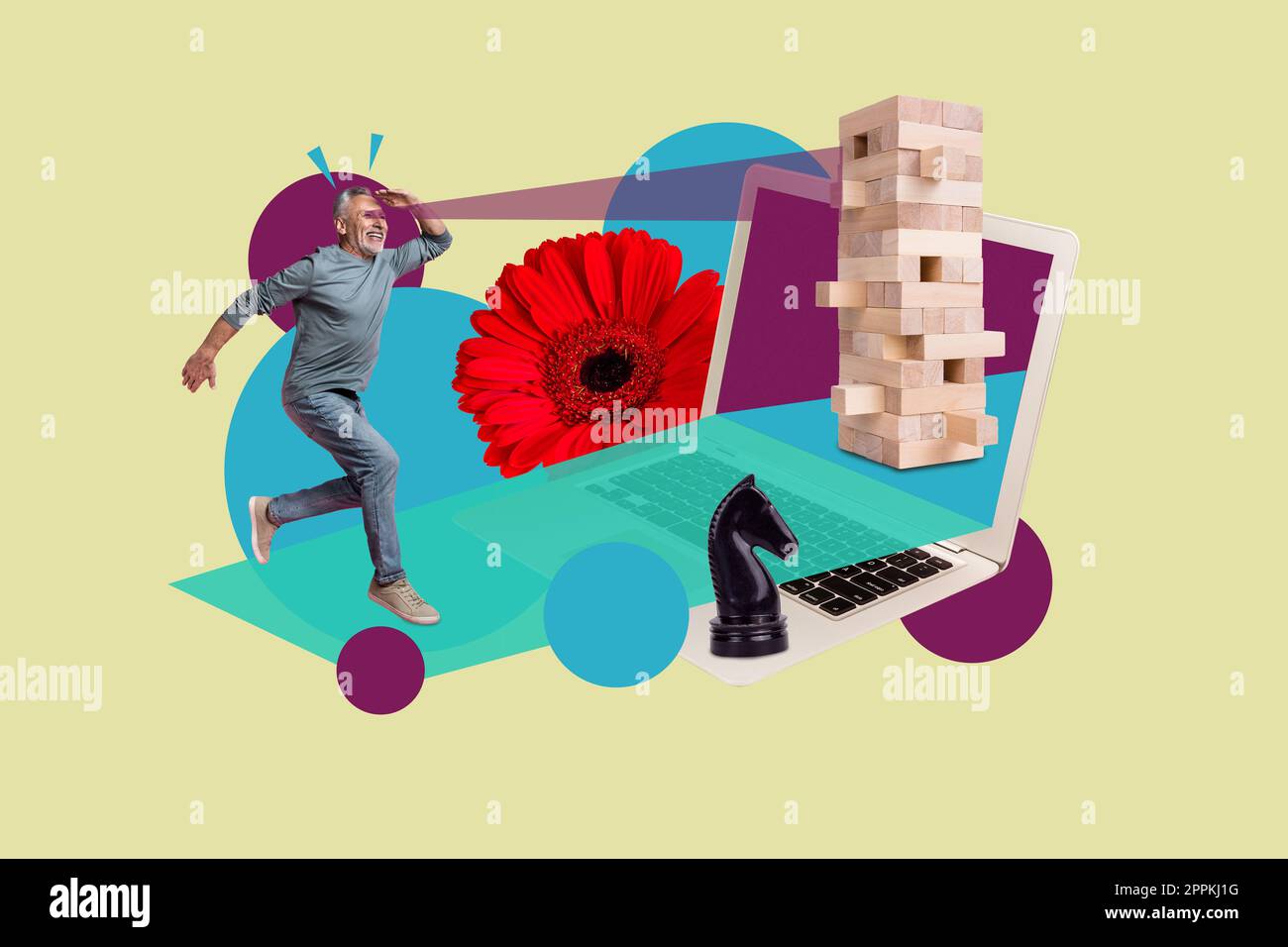 Creative absurd 3d collage artwork sketch image of happy positive man ...