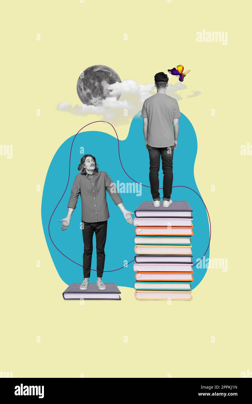 Image artwork collage picture sketch of two people read literature ...