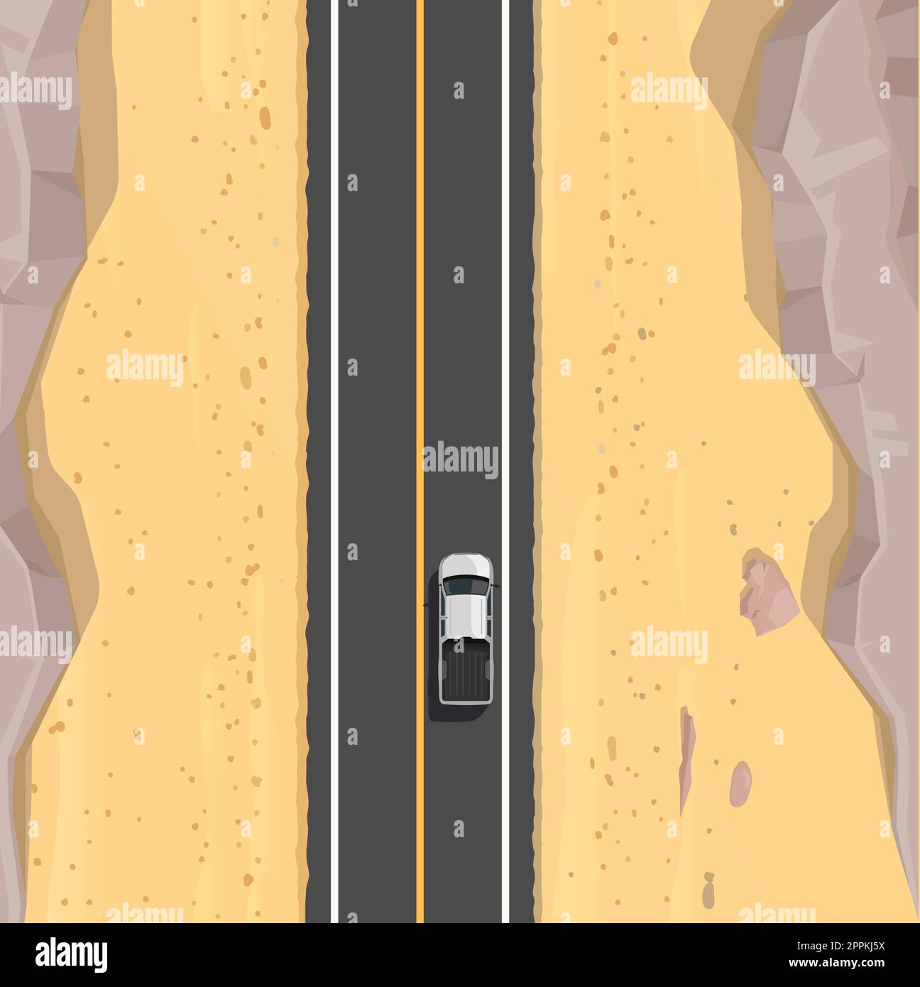 Desert road top view. African dessert speed freeway, Egypt hot valley highway or Dubai ...