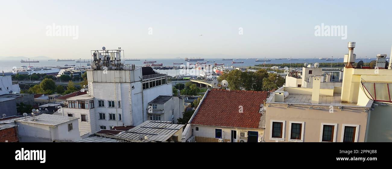 Istanbul city view on mosque with Sultanahmet district against sky ...