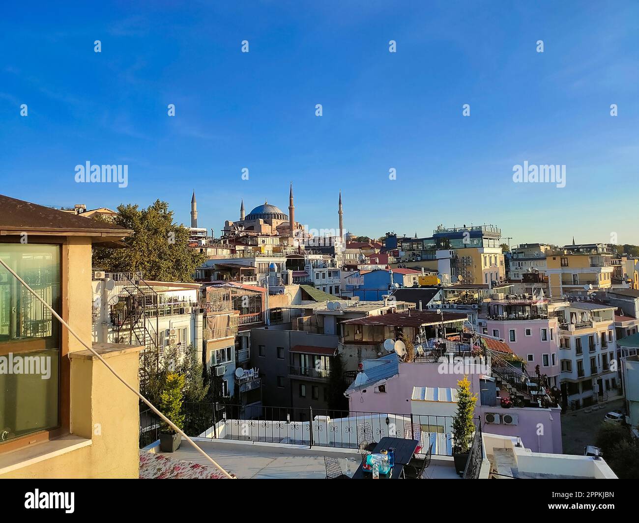 Istanbul city view on mosque with Sultanahmet district against sky ...