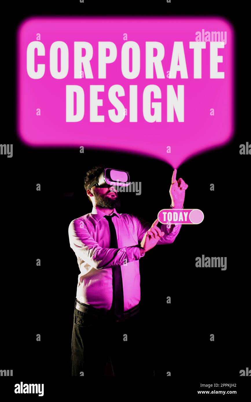 Conceptual caption Corporate Design. Business overview official graphical design of the logo and ...