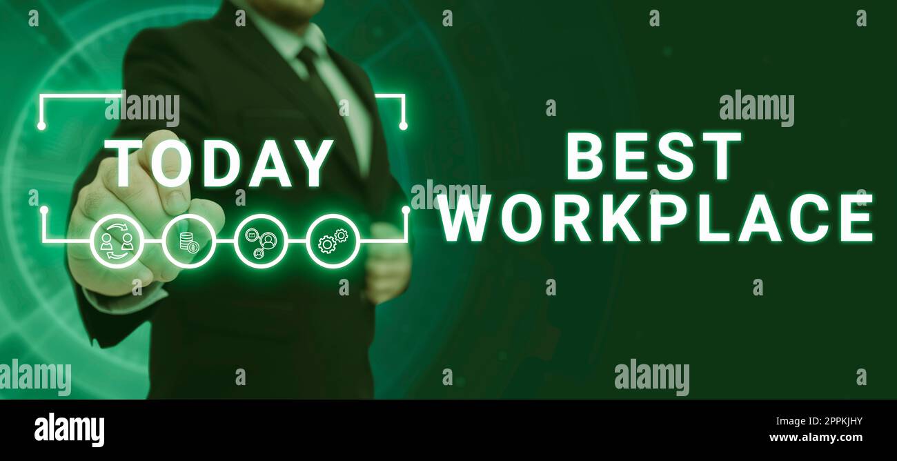 Text caption presenting Best Workplace. Business overview Ideal company ...