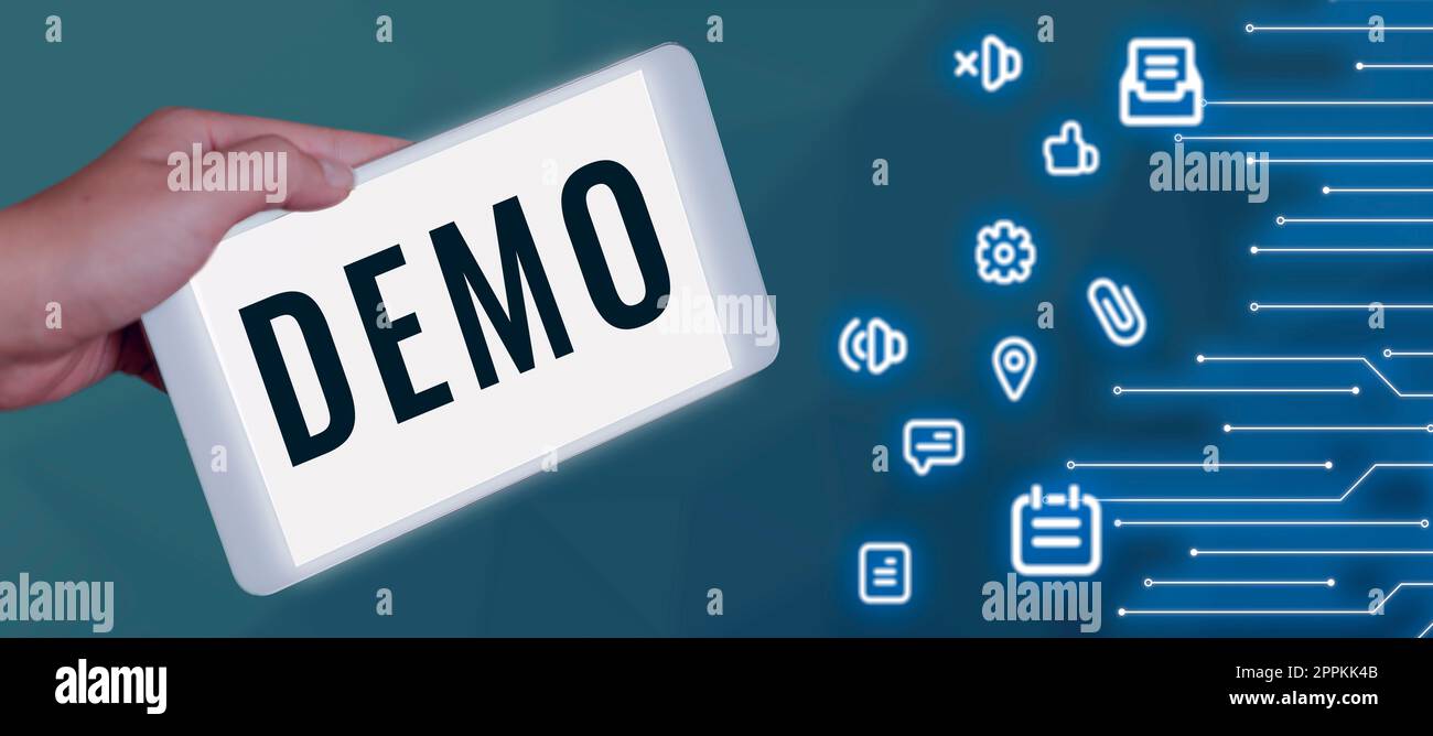 Sign displaying Demo. Business concept exemplification display ...