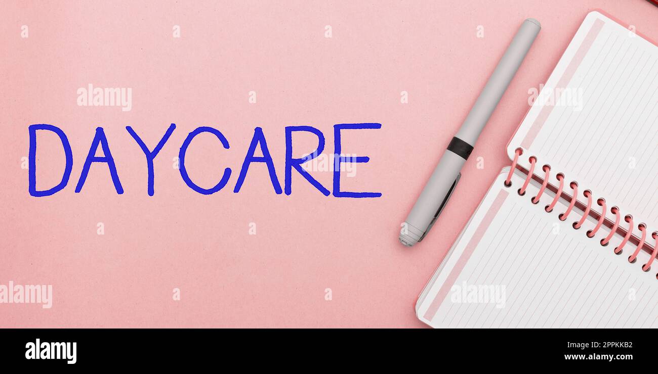 Text sign showing Daycare. Concept meaning offering care to preschool ...