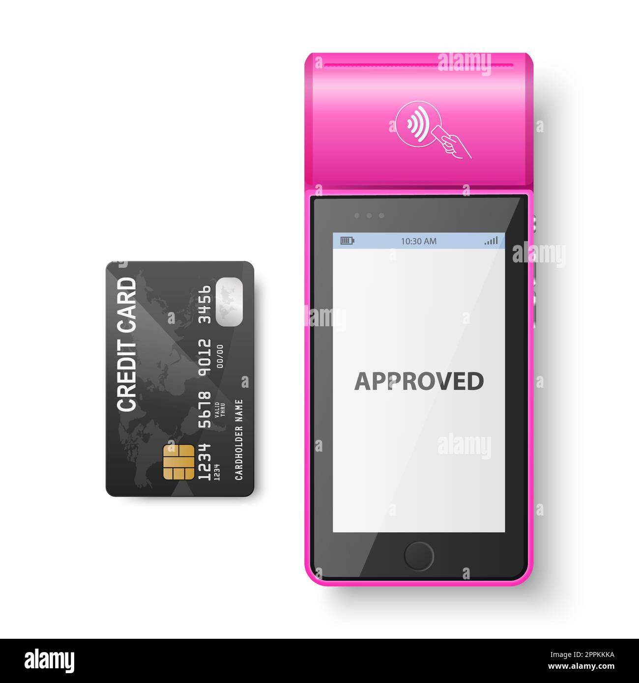 Vector 3d Red NFC Payment Machine with Approved Status and Credit Card Isolated. Wi-fi, Wireless ...