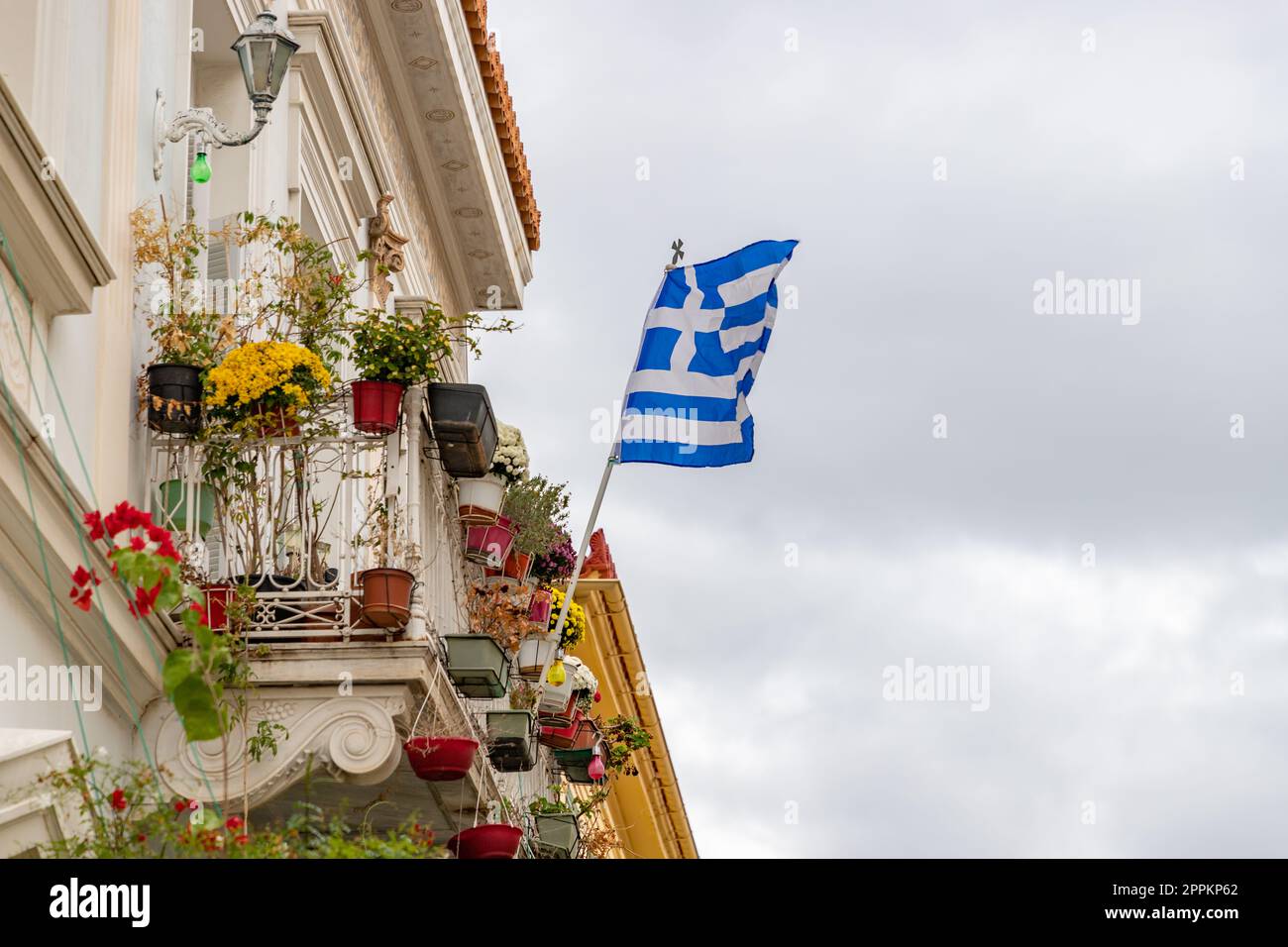 Athens Balcony and Greek Flag Stock Photo - Alamy