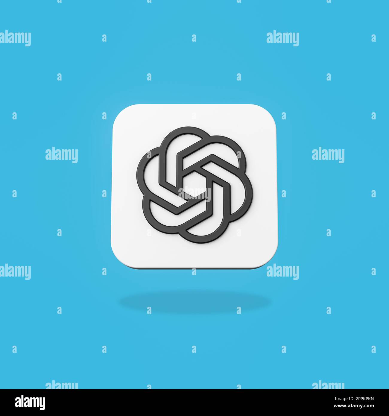 OpenAI App Icon 3D Shape Isolated on Flat Blue Background with Shadow ...