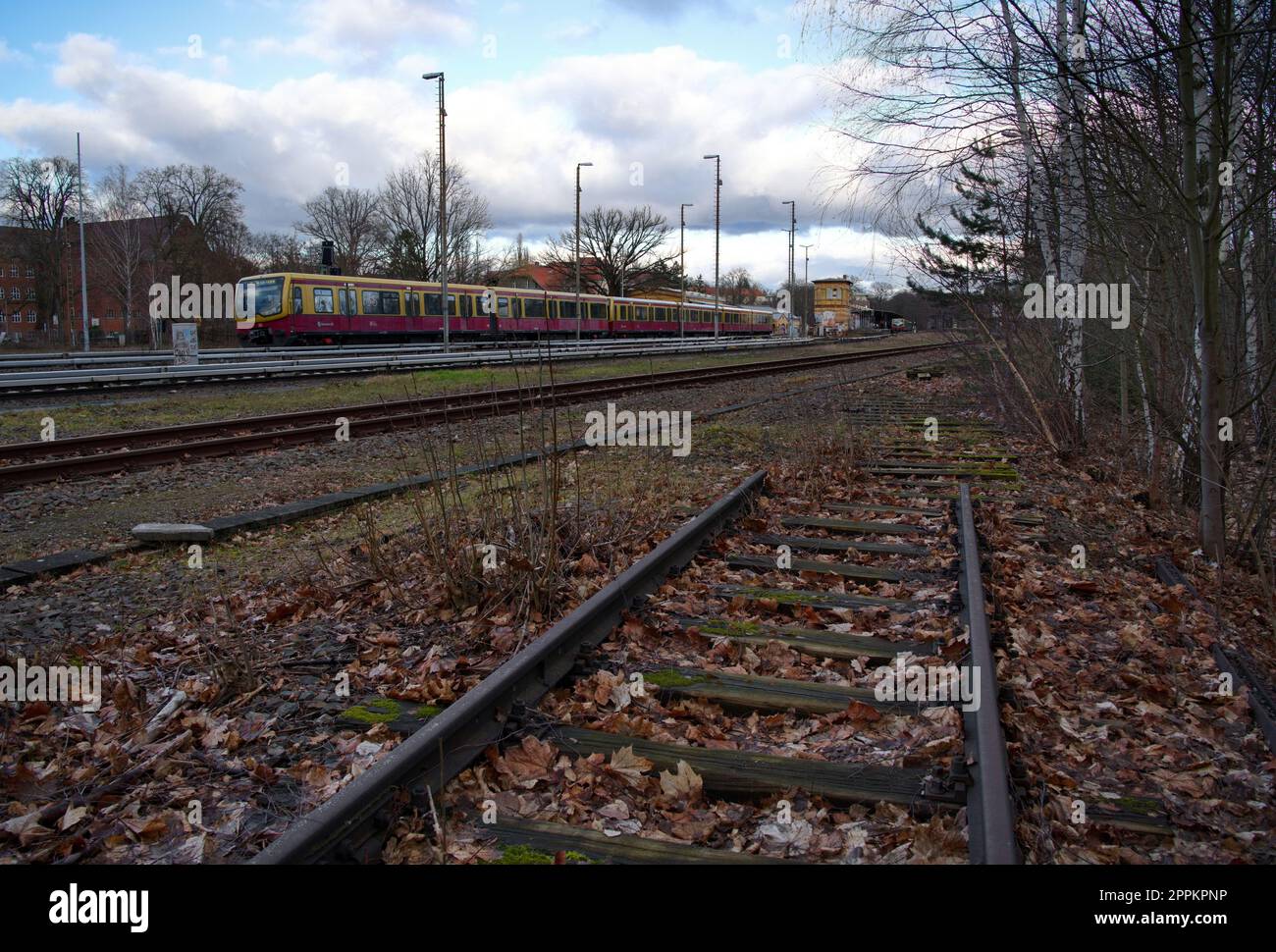 Branch of the historic "Stammbahn" in Berlin-Zehlendorf (right) and a S ...