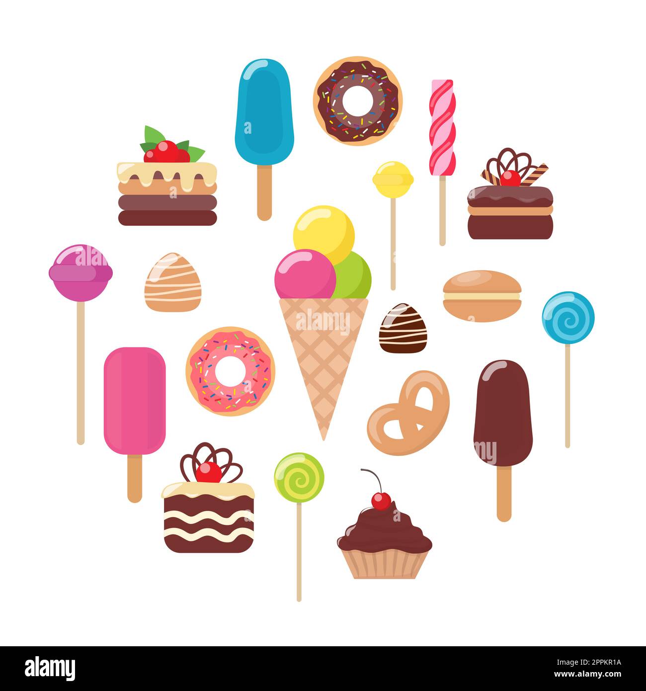 Various sweets, icon set. Ice cream, cake, cake, donut macaroon ...