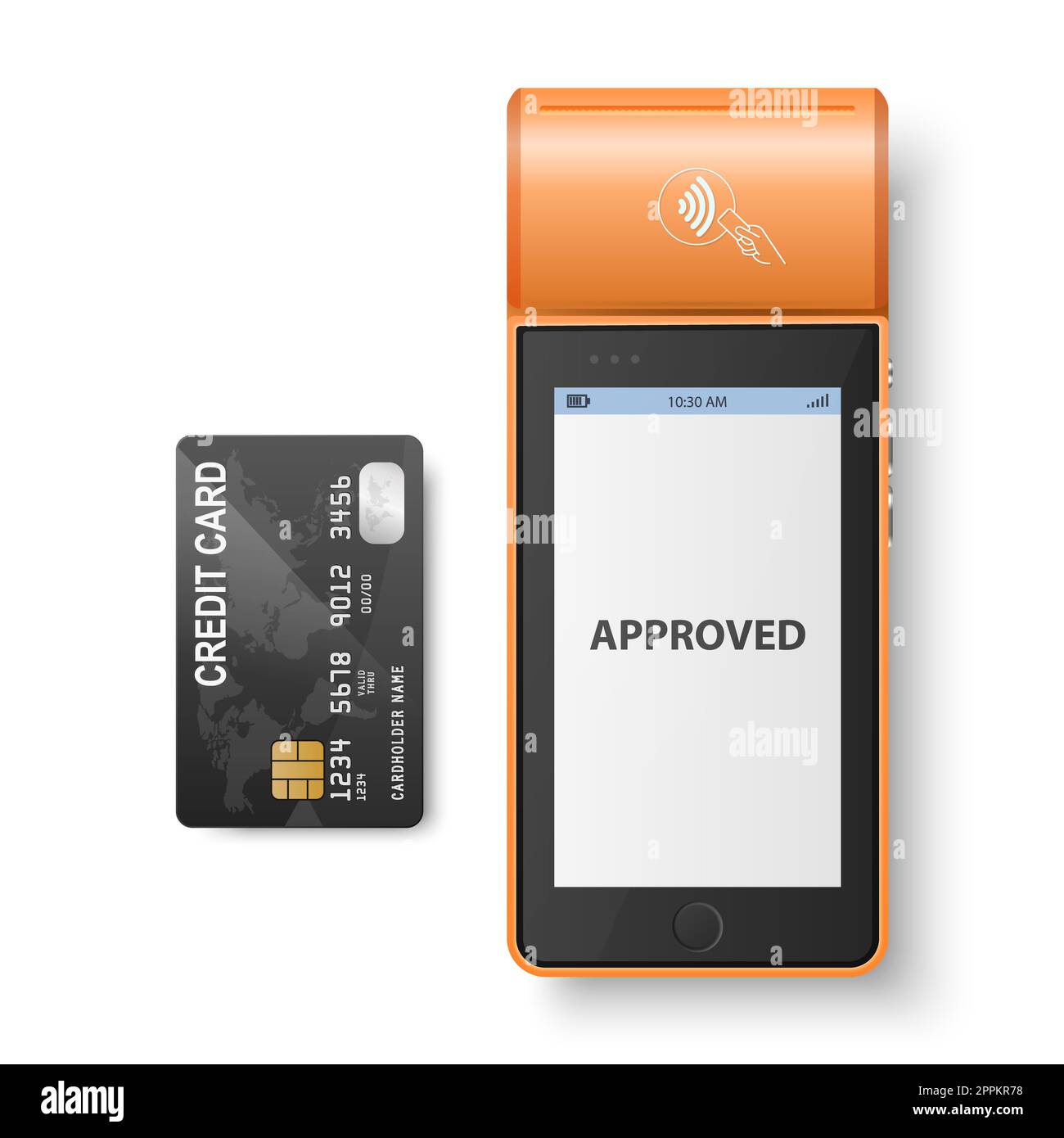Vector 3d Orange NFC Payment Machine, Approved Status and Credit Card ...