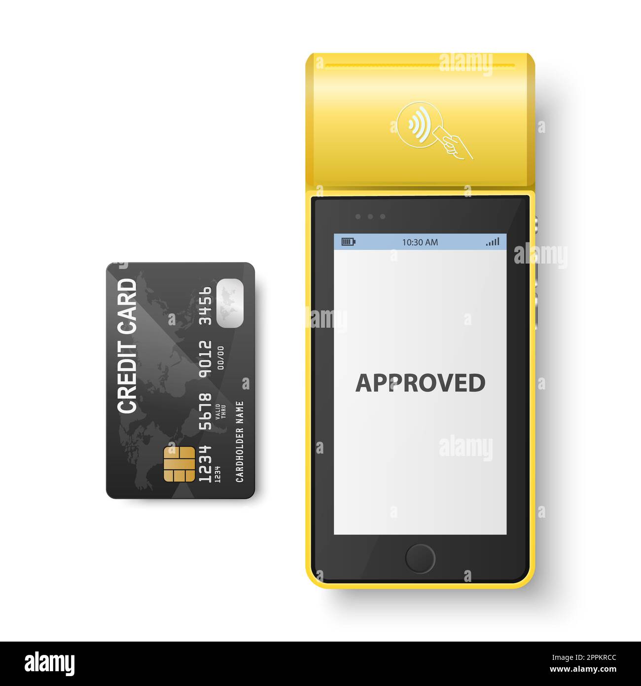 Vector 3d Yellow NFC Payment Machine, Approved Status and Credit Card ...