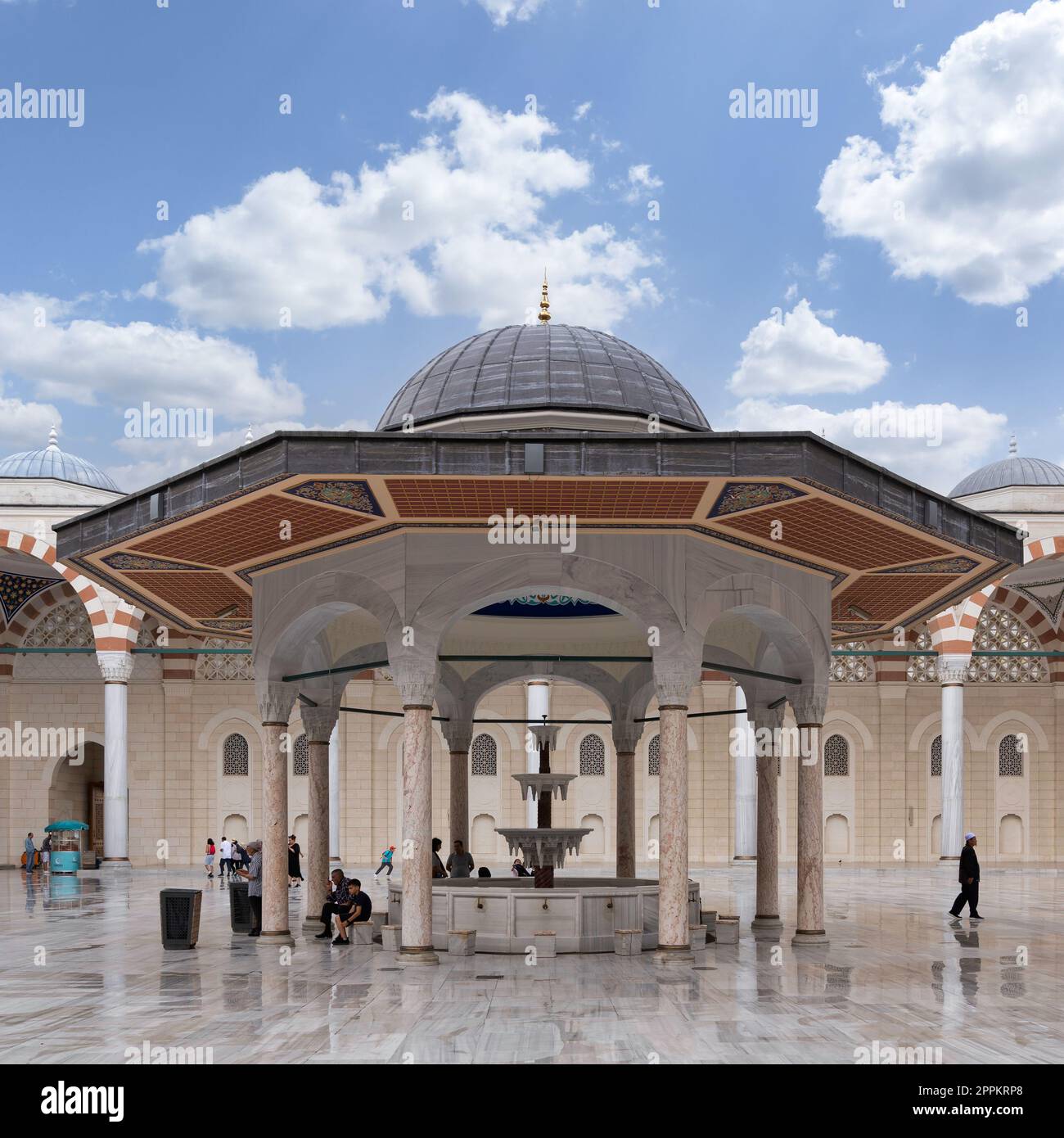 Ablution fountain at the courtyard of modern Grand Camlia Mosque, or ...