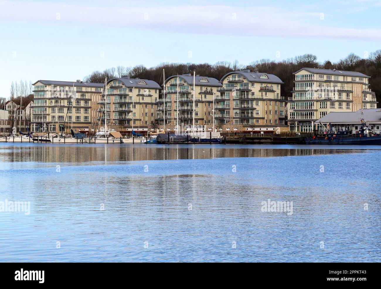Flensburg, Germany - 18 February 2023: View of the historic harbour of ...