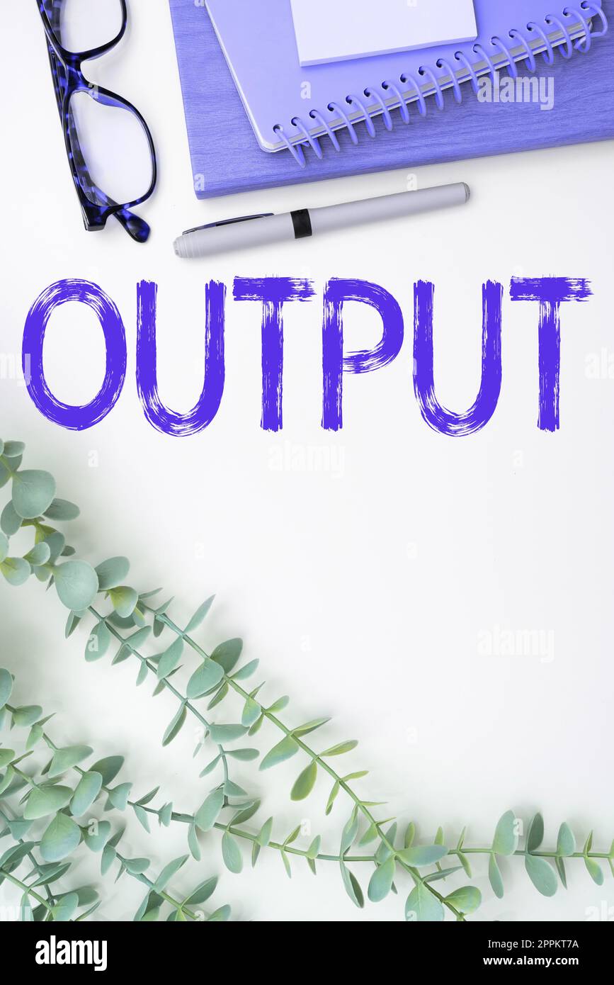 Text caption presenting Output. Business approach the final result of ...