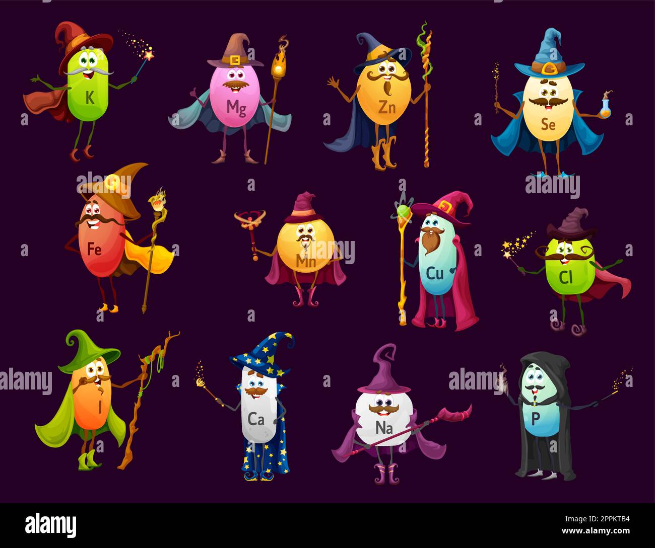 Cartoon wizard, mage, magician and sorcerer minerals characters ...