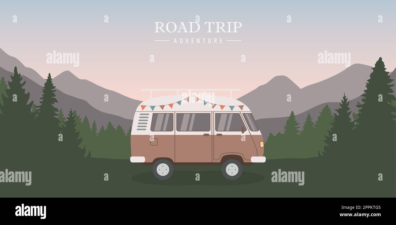 camping adventure in the wilderness with camper van in forest Stock ...